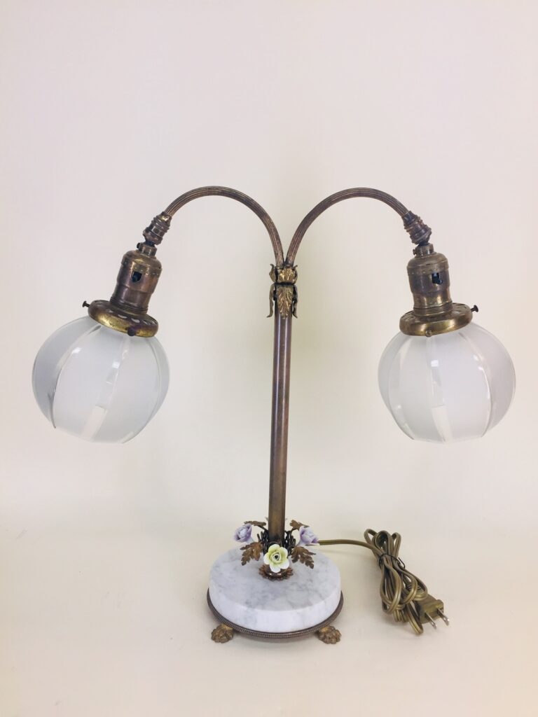 Victorian style table lamp with porcelain flowers - Old Lamps & Things, LLC