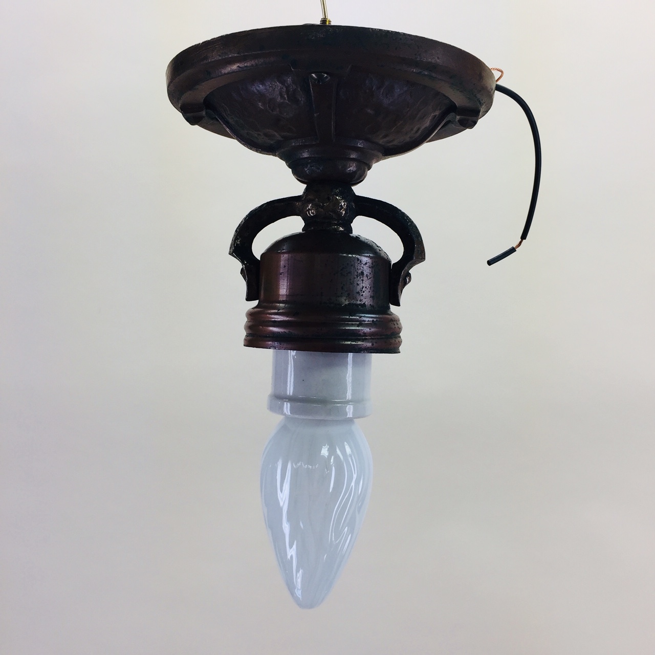 Hammered brass flush mount ceiling fixture with threaded glass shade ...