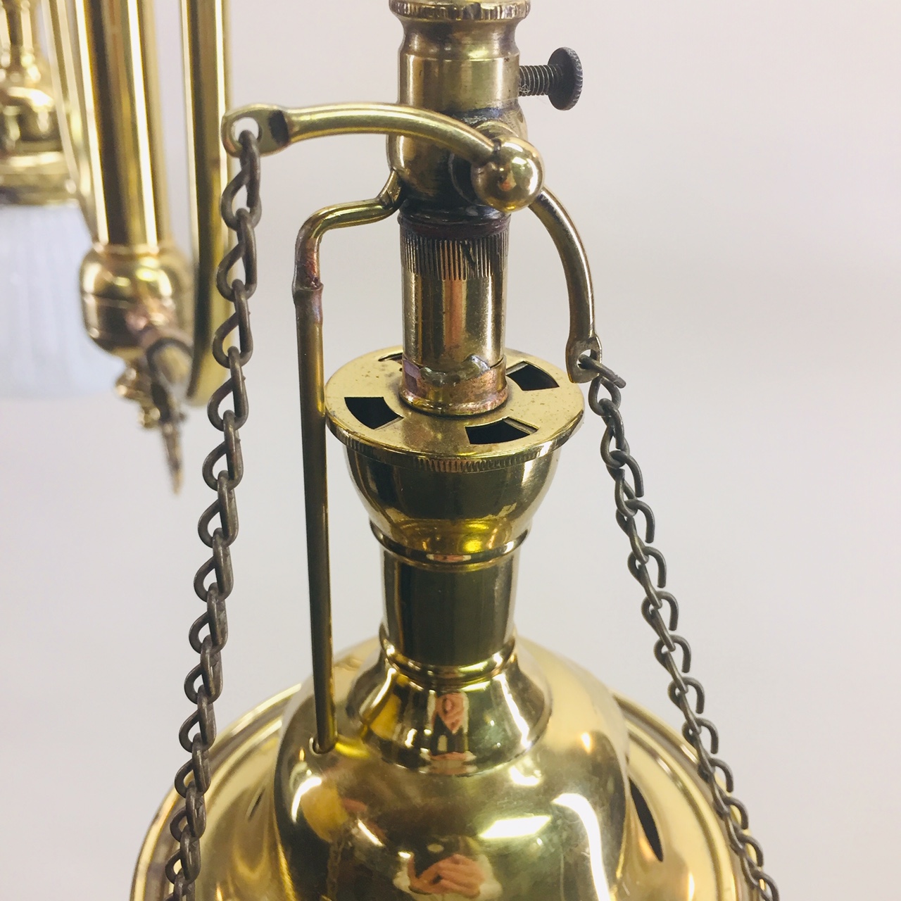 Inverted gas two-light chandelier signed REFLEX - Old Lamps & Things, LLC