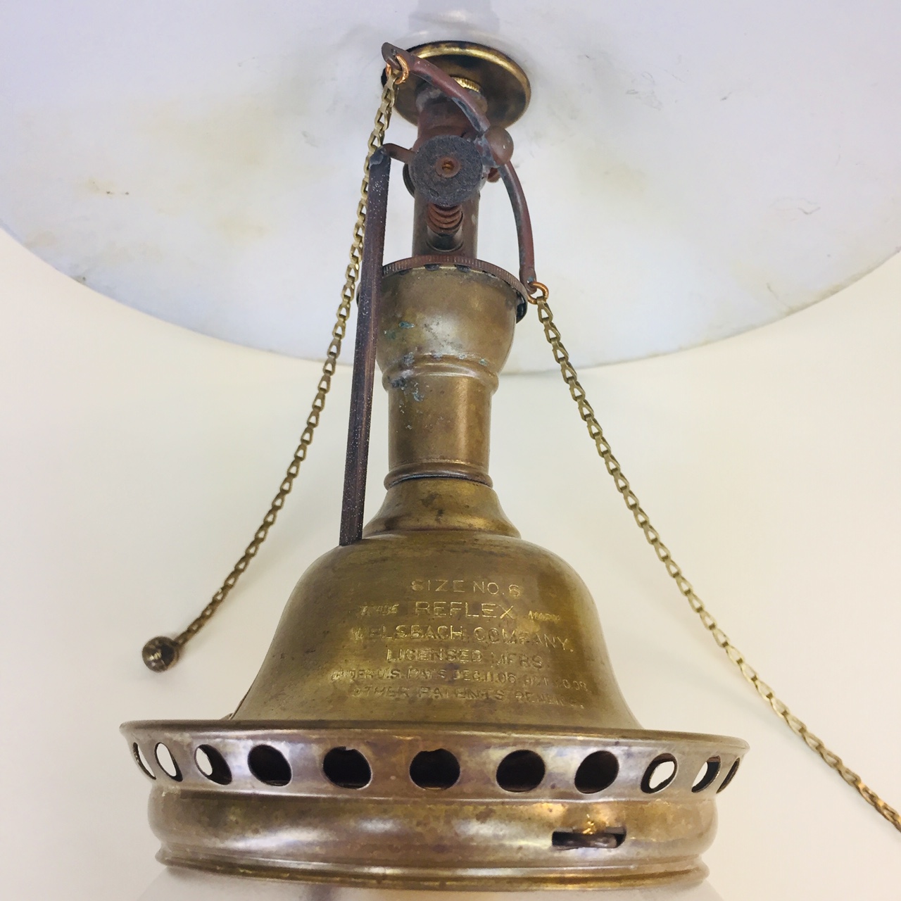 Inverted gas sconce signed REFLEX WELSBACH - Old Lamps & Things, LLC