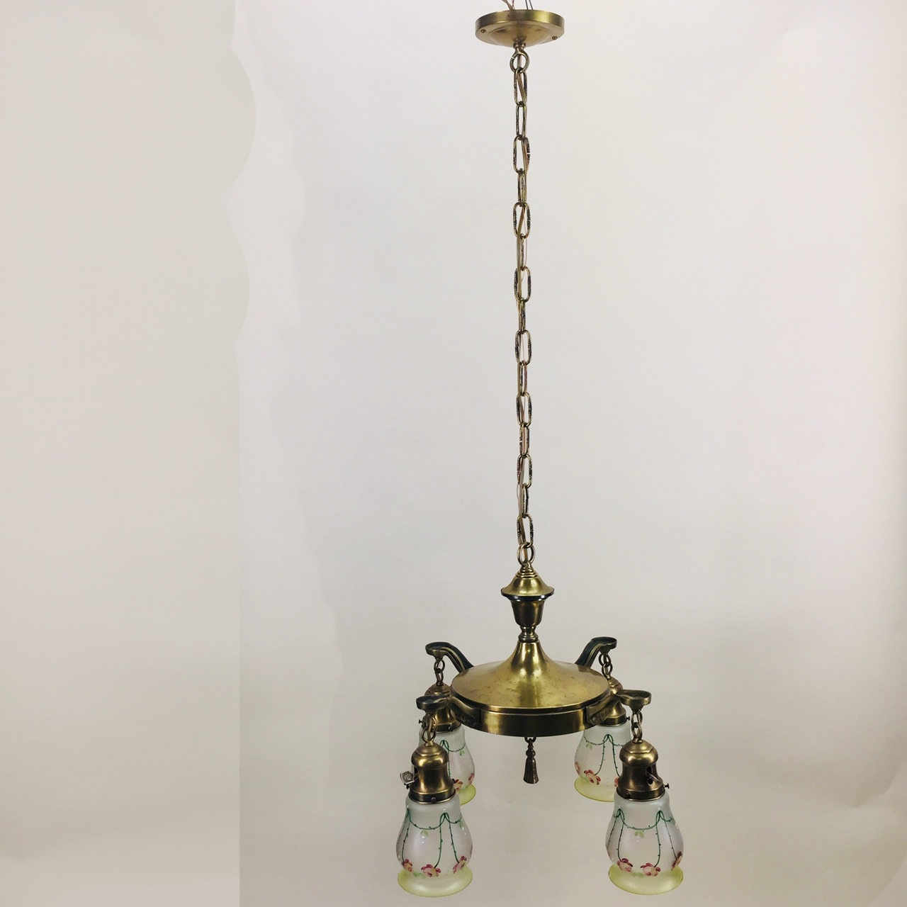 Four-light pan fixture with hand-painted shades - Old Lamps & Things, LLC