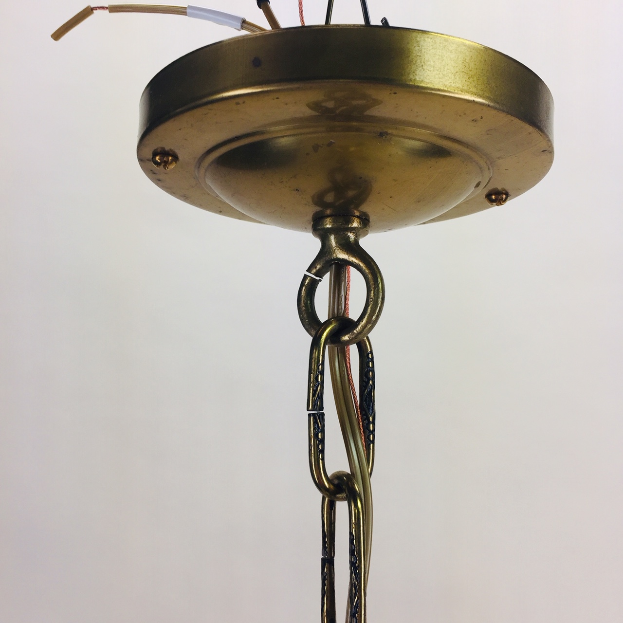Four-light pan fixture with hand-painted shades - Old Lamps & Things, LLC