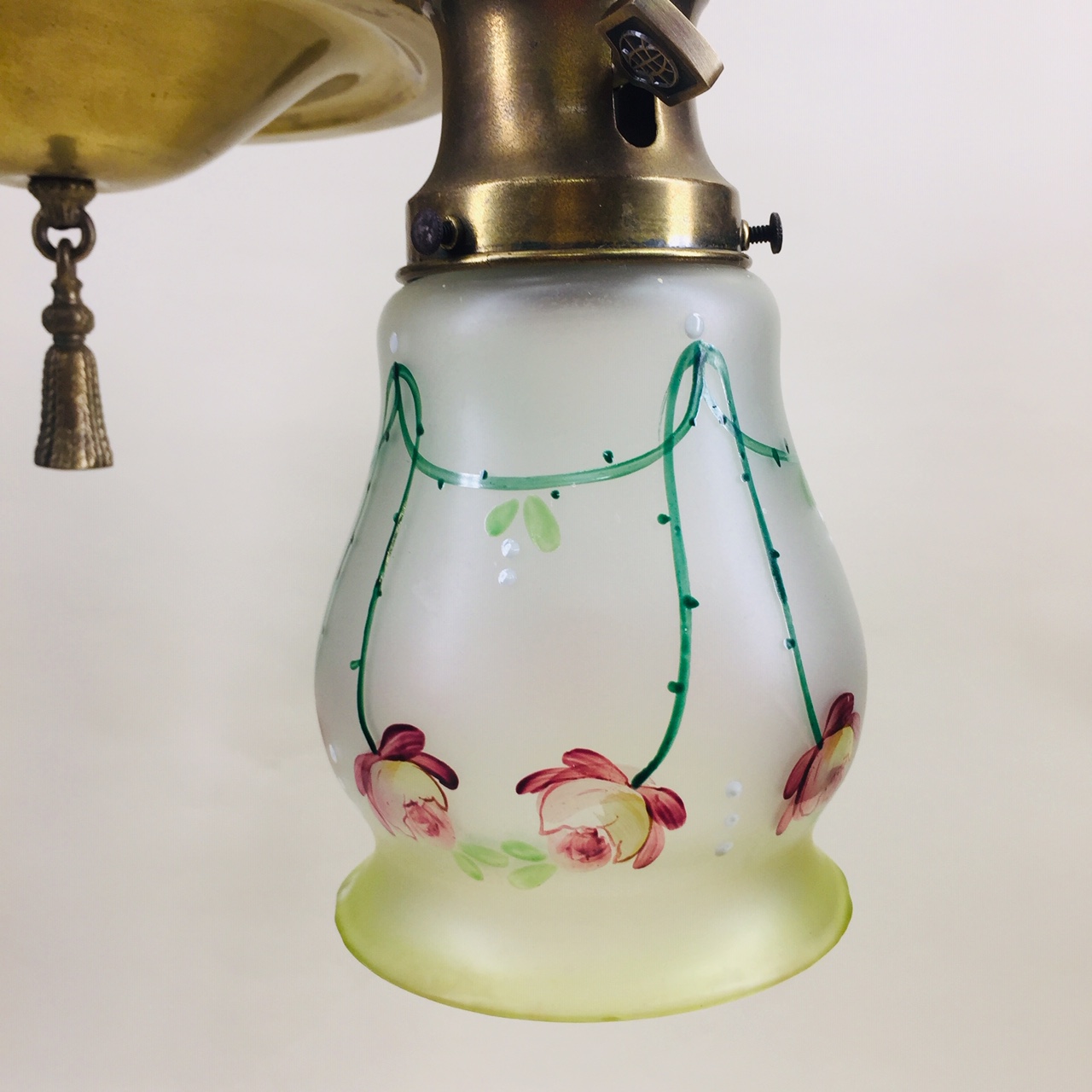 Four-light pan fixture with hand-painted shades - Old Lamps & Things, LLC