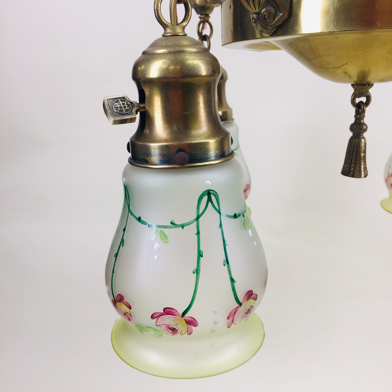 Four-light pan fixture with hand-painted shades - Old Lamps & Things, LLC